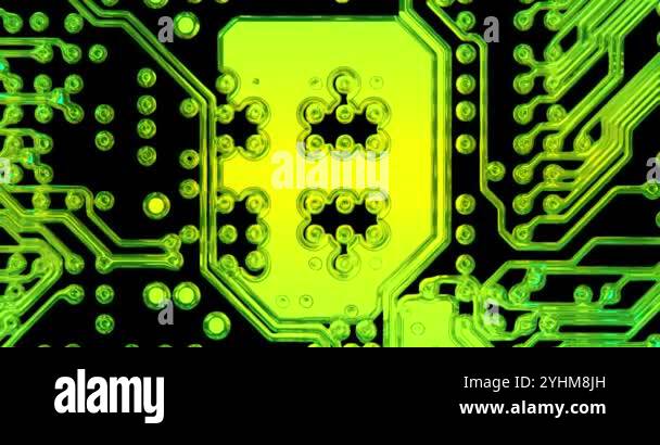 Animation of computer circuit board. Details of microelectronics ...