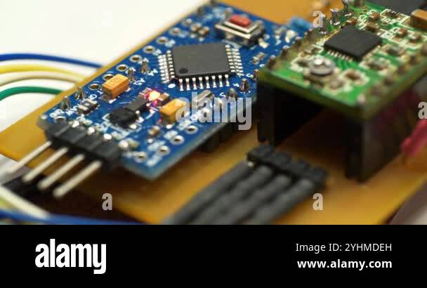Stepper Motor Driver. Small electronic circuit with burning red LED ...