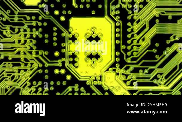 Animation of computer circuit board. Details of mainboard with ...