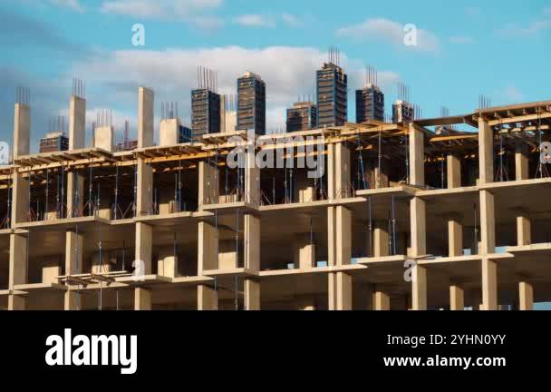 Unfinished construction of residential house, cast concrete structure ...