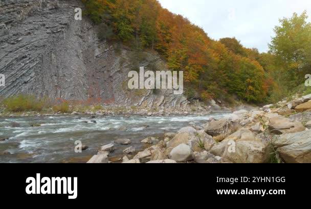 Prut river and mountain folds in Yaremche, Ukraine, known as Yaremche ...