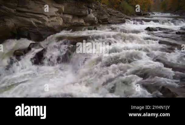 Probiy waterfall on Prut River in Yaremche City, western Ukraine. Is ...