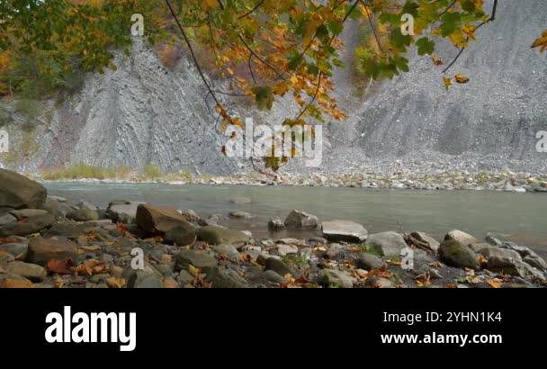 Prut river and mountain folds in Yaremche city, western Ukraine, known as Yaremche folds ...