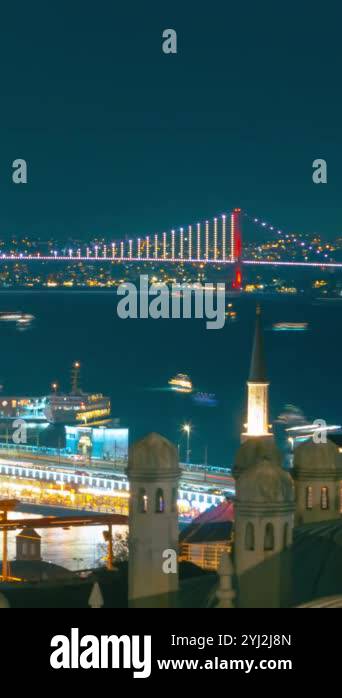 Visit Istanbul vertical background video. Bosphorus Bridge and ships ...