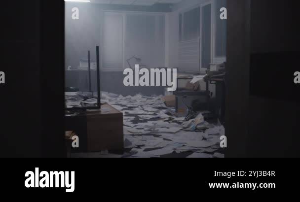 Bank robbery at night or murder case: Papers and office equipment ...