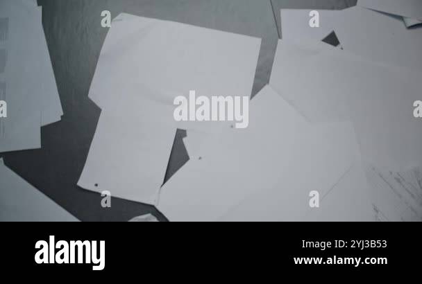 Top view on papers and evidence scattered at crime scene. Numbered ...