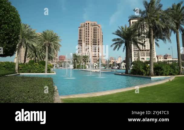 Fountains in The Pearl-Qatar - big artificial island in Doha city ...