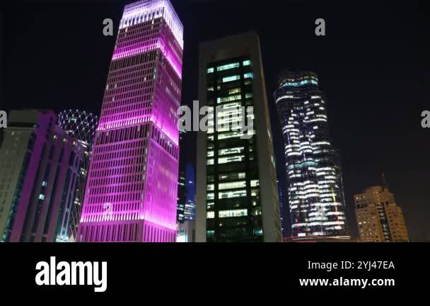 QATAR, DOHA, MARCH 20, 2018: 8K night timelapse of illuminated ...