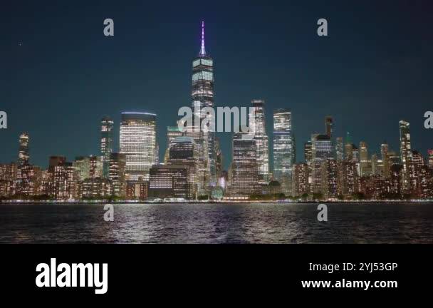 NYC beautiful skyline at night, New York, United States. Panorama view ...