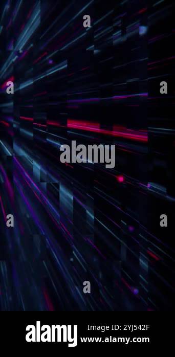 A high speed stream of neon red and blue digital fiber optic light beam ...