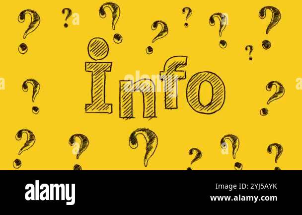 Lettering INFO and question marks drawn on a yellow background ...