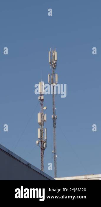 Telecommunications tower carrying broadcasting antennas for 3G, 4G and ...