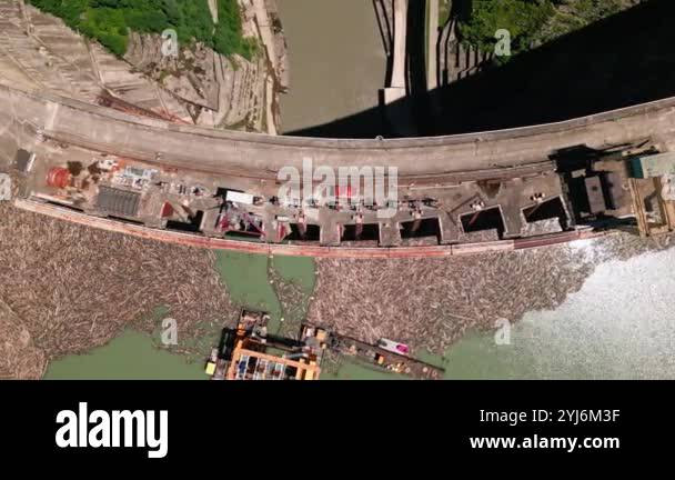 Aerial view of Inguri Dam hydroelectric power station in Caucasus ...