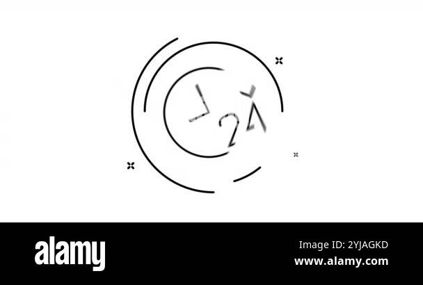 Clock 24-hour animated outline icon with alpha channel. Round the clock ...