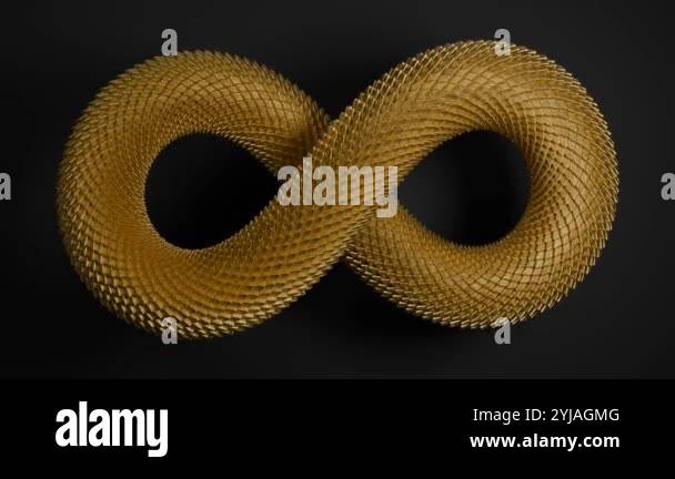 3D loop animation of the mathematical infinity sign. The golden body of ...