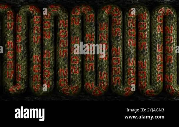 A 3D loop animation showing the movement of a long snake body with the ...