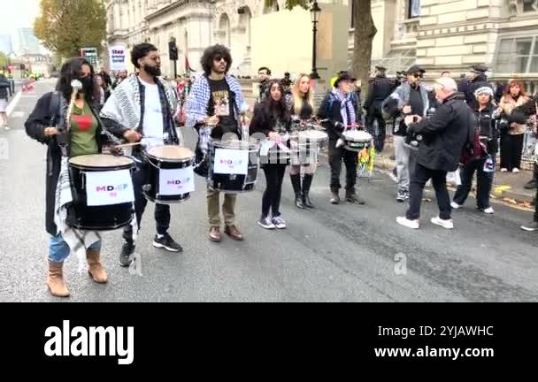 London, UK. 2nd Nov 2024. Pro Palestine supporters with drums at the ...