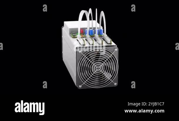 ASIC miner rotation animation, seamlessly loopable. 3D rendering ...