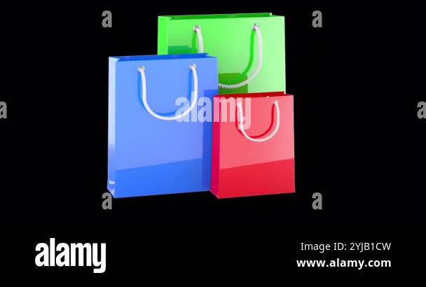 Colored shopping bags, rotation animation, seamlessly loopable. 3D ...