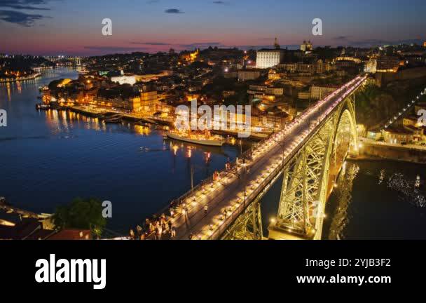 Illuminated famous bridge dom luis i in porto Stock Videos & Footage ...