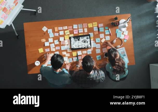 Top view of creative designer working together brainstorming idea by ...
