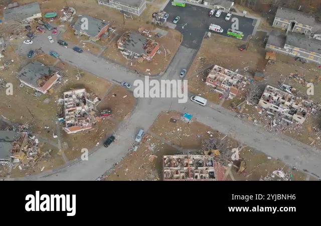 2021 - aerial of tornado damage and the shocking destruction of the town of Dawson Springs ...