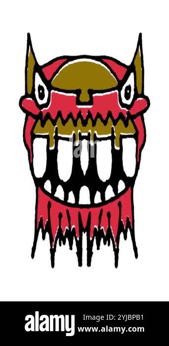 Demon head hand drawn cartoon style illustration laughing and moving up ...