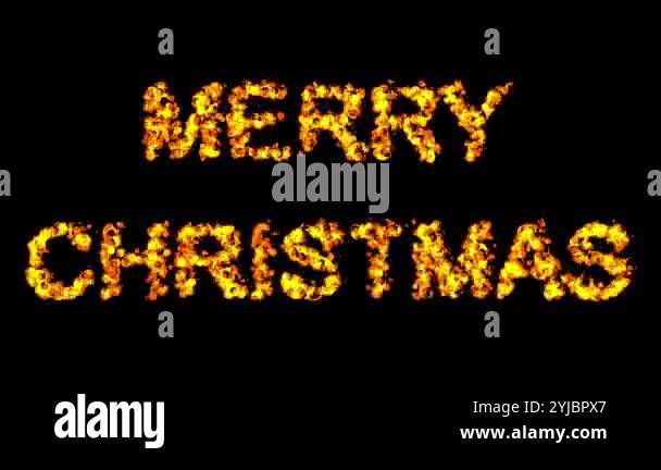 Merry Christmas text with fire particles effect on plain black ...