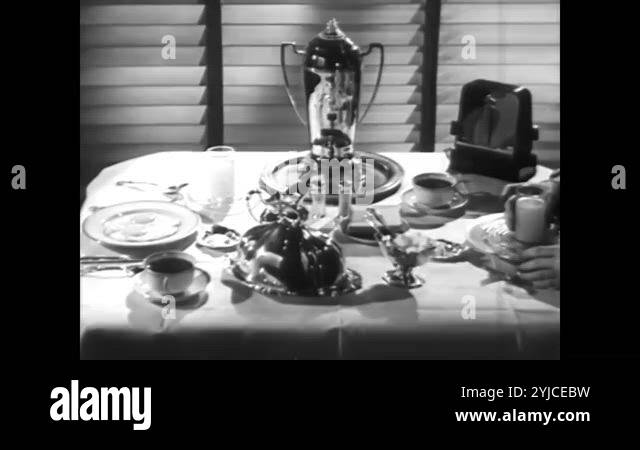 1940 - Staple breakfast foods and drinks are shown, and it is explained ...