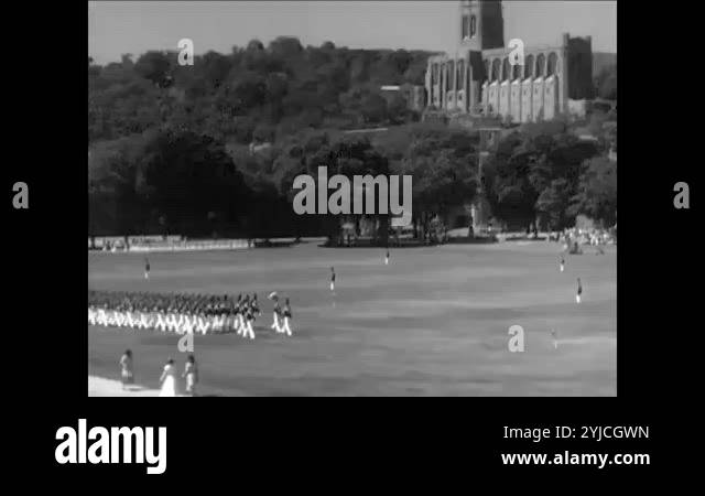 1961 - Cadets march at West Point and artwork is shown of Sylvanus ...