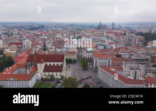 High angle tripod view captures Brnos skyline, highlighting the vibrant ...