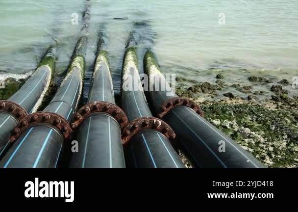 Pipes for intake of sea water and desalination in Doha, Qatar ...