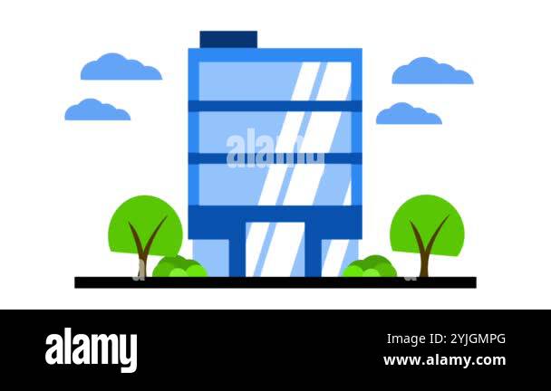 Animation of modern skyscrapers office, hotel, apartment building with ...
