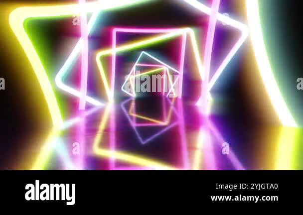 Animation of bright neon led lamp stage, empty space, ultraviolet light ...