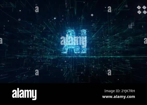 AI letters animation of glowing symbols in virtual digital world, 4k ...
