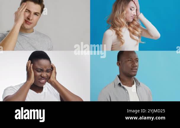 A split image features four people exhibiting signs of discomfort. Each ...