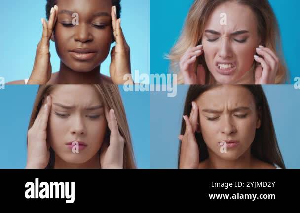 A diverse group of four women shows signs of discomfort, each using ...