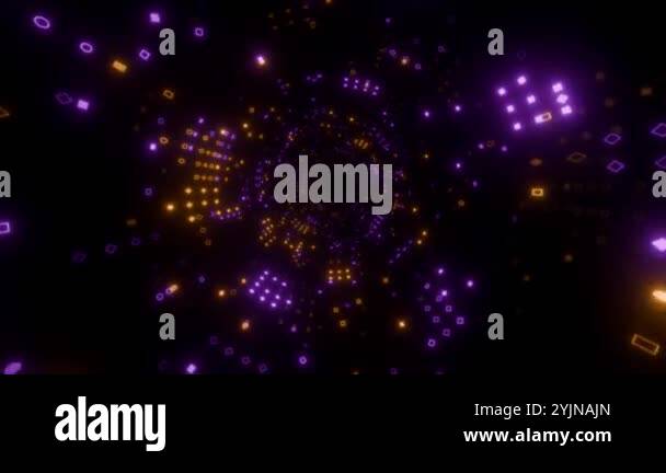Seamless loop animation with digital tunnel made of glowing orange and ...