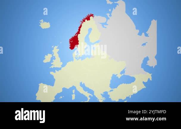 4K animation zooming into Norway on Europe map for global geography ...