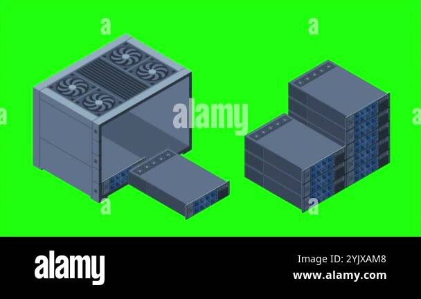 Isometric server animation. Server racks. Server boxes isolated ...