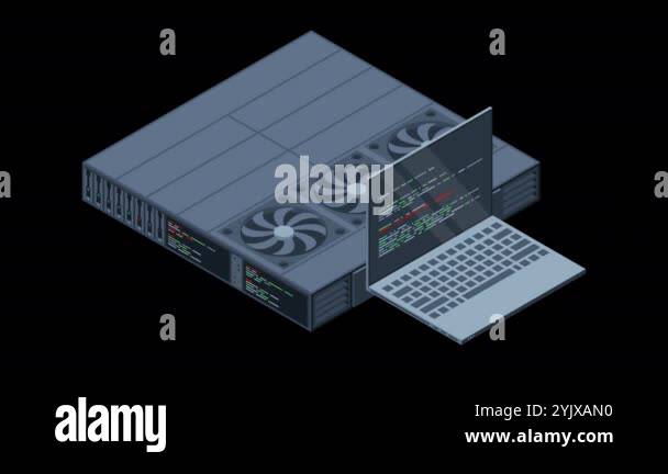 Isometric server animation. Server racks. Server boxes isolated ...