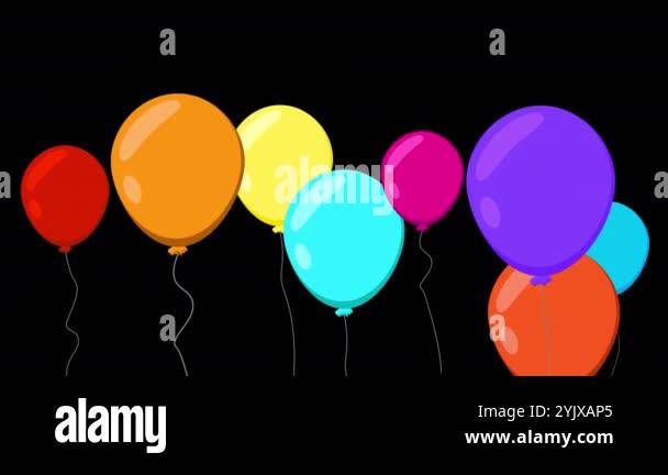 Many helium balloons flying up. Balloons rising in the air. Set of ...