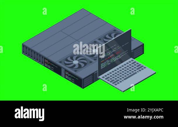 Isometric server animation. Server racks. Server boxes isolated ...