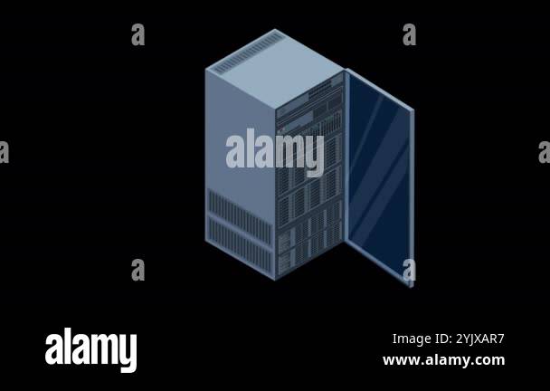 Isometric server animation. Server racks. Server boxes isolated ...