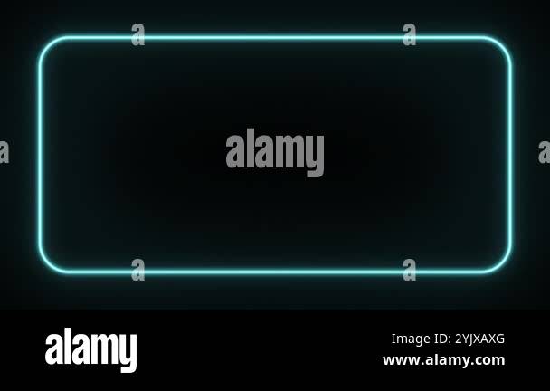 Blue neon rectangle frame animation. Flickering neon border frame ...
