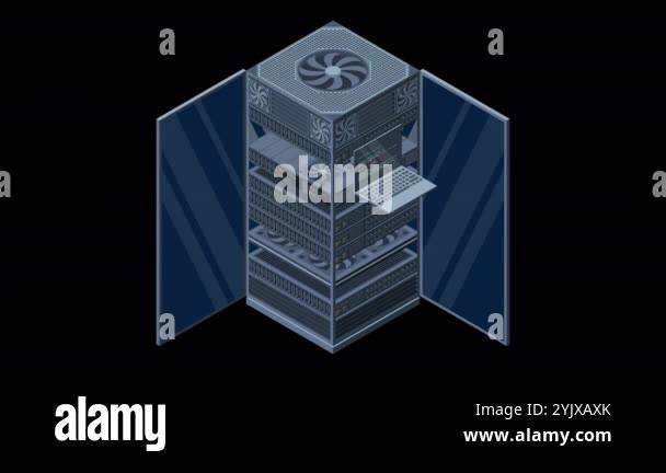 Isometric server animation. Server racks. Server boxes isolated ...