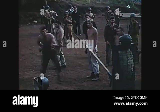 NORTH CAROLINA - 1942 - Soldiers have a bayonet drill, charge dummies, and fire Springfield ...