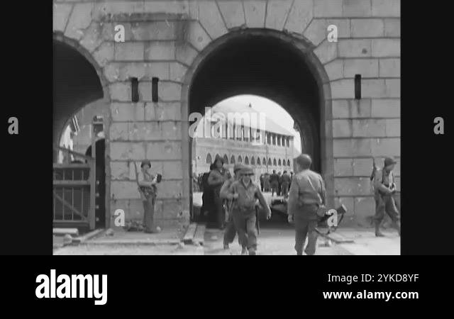 CHERBOURG - 1944 - US soldiers walk around the grounds of the Fort of ...