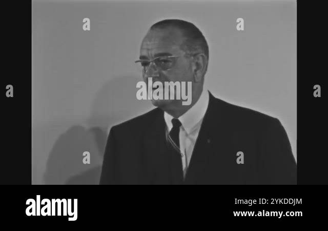 WASHINGTON DC - 1967 - LBJ gives a speech at the White House thanking a ...