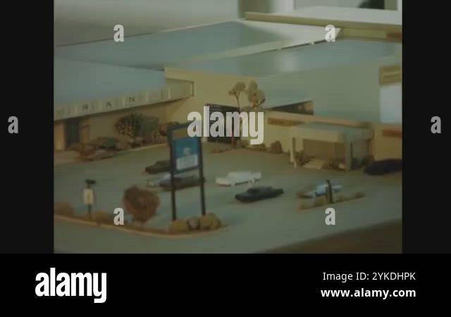 CALIFORNIA - 1960s - Close-ups of a scale model of the Ronald Moran ...